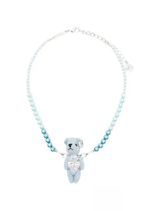 YVMIN Beaded Bear Pendant Necklace - Silver