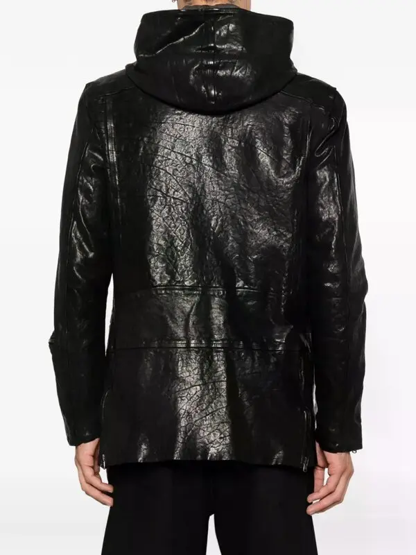 Yohji Yamamoto Hooded Crinkled Leather Coat