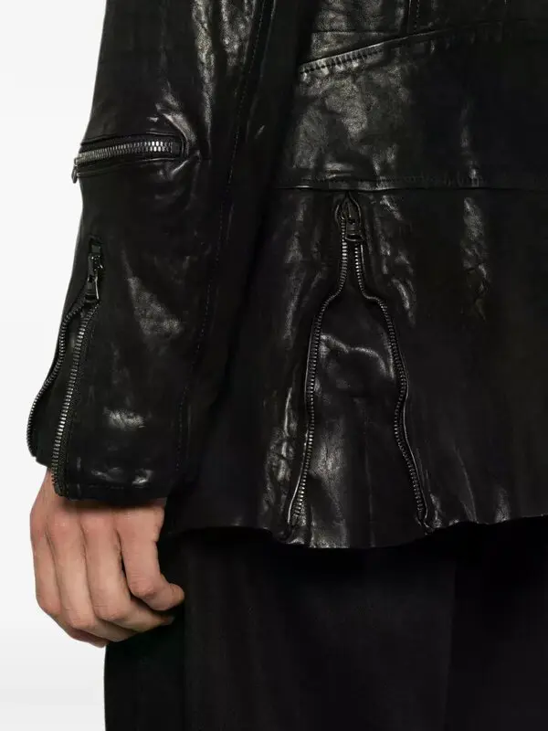 Yohji Yamamoto Hooded Crinkled Leather Coat