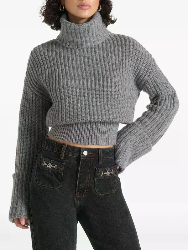 Manière De Voir Amaya Roll Neck Knit Jumper With Cuffs - Grey