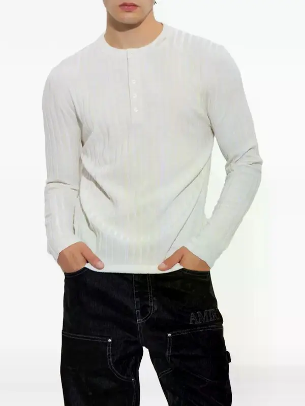 Amiri Henley Ribbed-knit Embroidered-logo Sweater