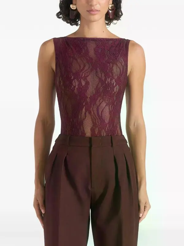 Manière De Voir Rhonda In Wine Open-back Lace Bodysuit