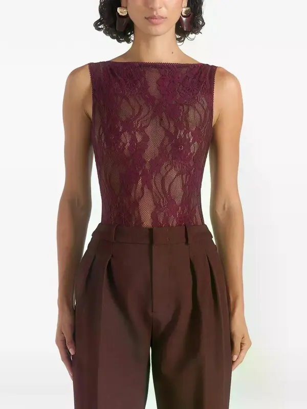 Manière De Voir Rhonda Open-back Lace Bodysuit - Red