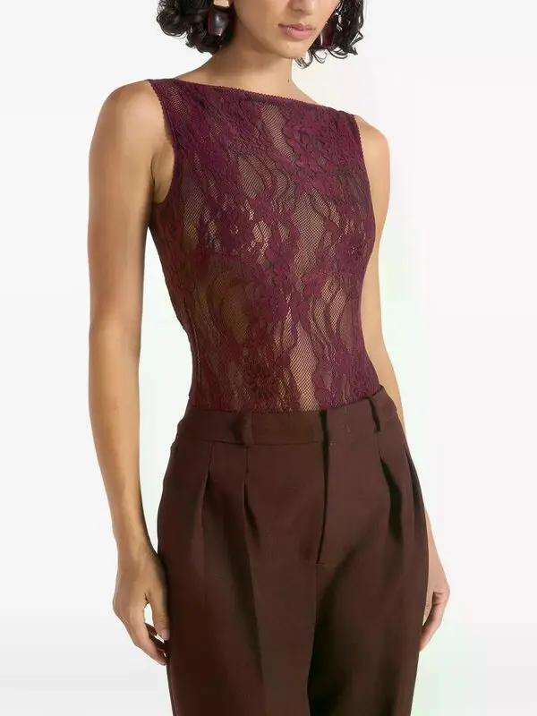 Manière De Voir Rhonda Open-back Lace Bodysuit - Red