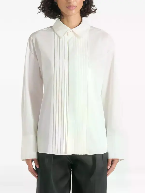 Manière De Voir Hope In Pleated Tuxedo Cotton Shirt With Cinch Back - White