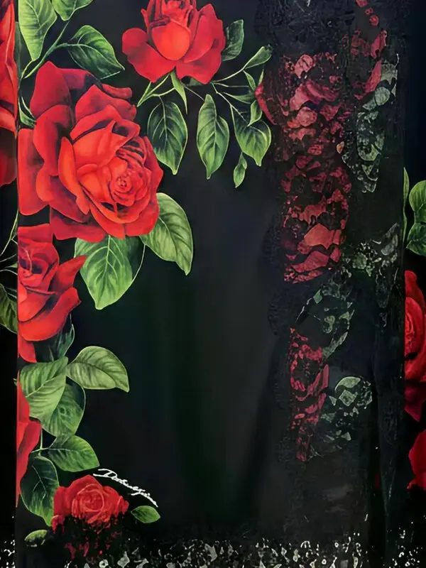 Dolce & Gabbana Rose-print Lace-trim Skirt