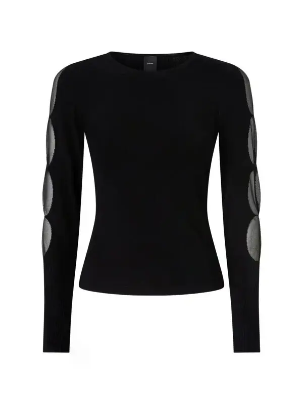 Pinko Lightweight Ribbed Sweater With Sheer Details - Black