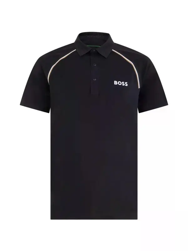 BOSS Piped-trim Logo-print Polo Shirt - Black