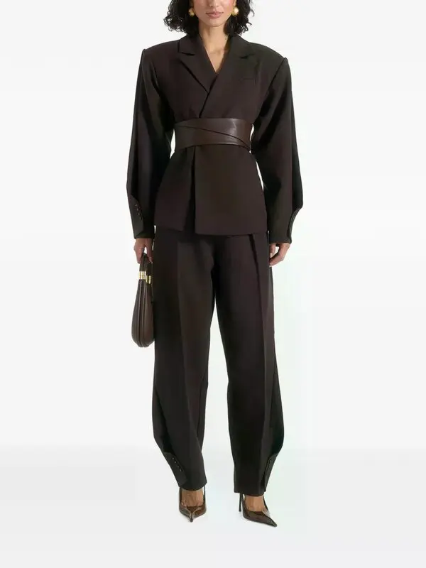Manière De Voir Marie In Twist Sleeve Tailored Blazer With Belt - Brown