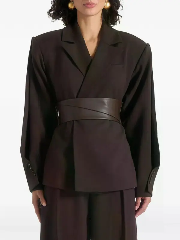 Manière De Voir Marie In Twist Sleeve Tailored Blazer With Belt - Brown
