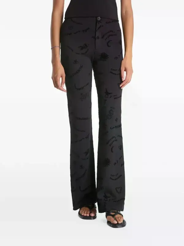 Desigual Flocked-monogram Flared Trousers - Black