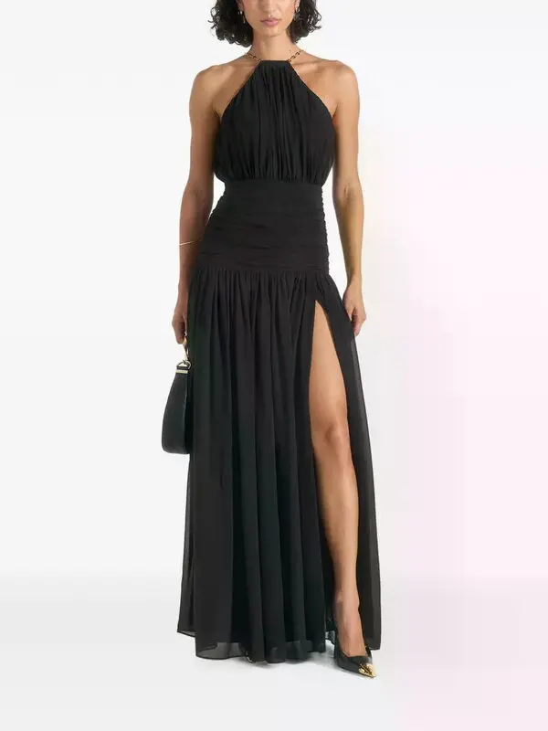 Manière De Voir Fabienne In Metallic Ruched Halterneck Maxi Dress - Black