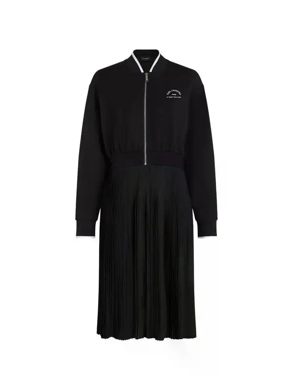 Karl Lagerfeld Pleated Zip-up Midi Dress - Black