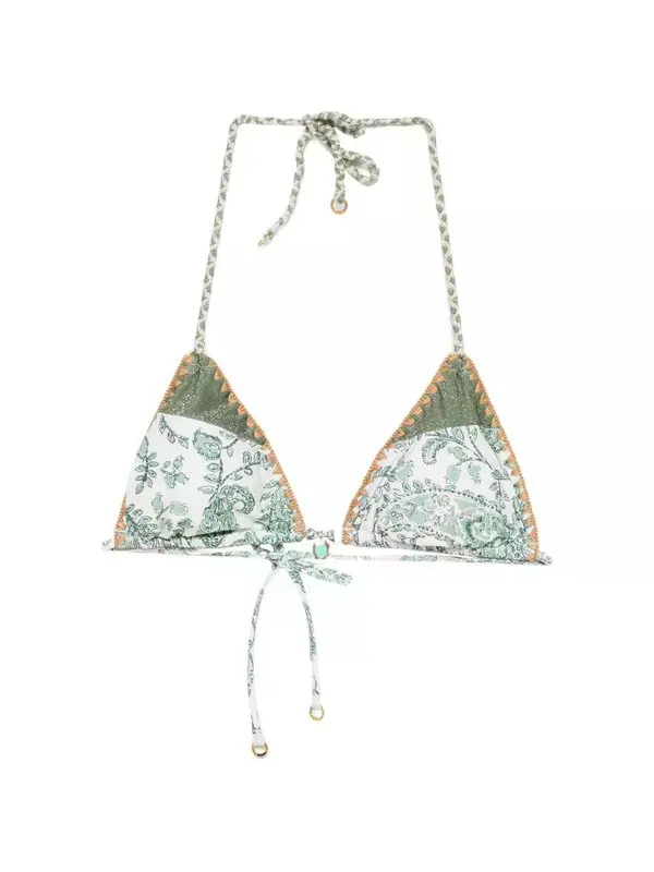 BANANA MOON Paisley-print Crochet-trim Bikini Top - Green