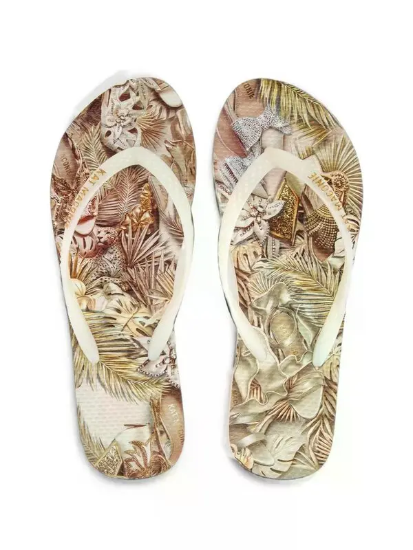 KAT MACONIE Sola Leaf-print Flip-flops - Neutrals