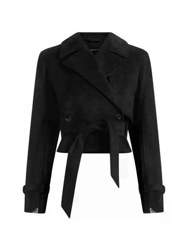 Manière De Voir Cropped Suede Belted Biker Jacket - Black