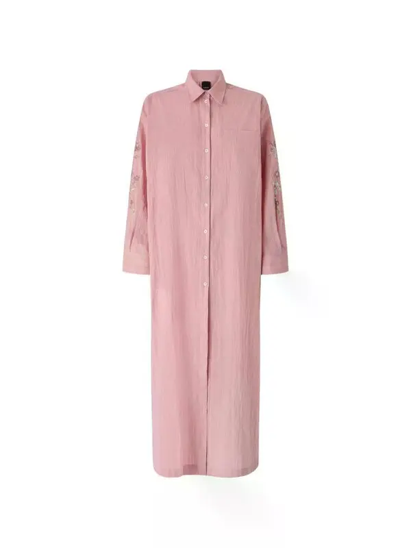 Pinko Long Striped Chemisier Dress With Floral-embroidery - Pink