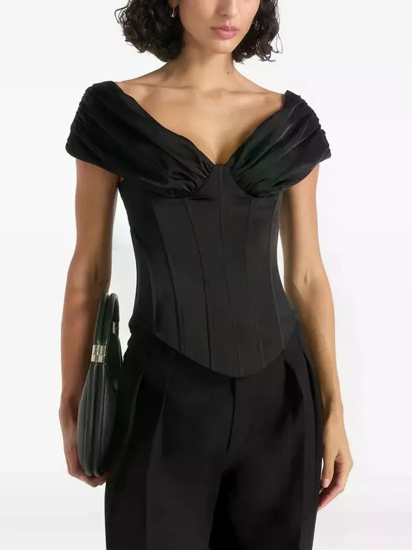 Manière De Voir Ursula In Off-shoulder Pleated Corset Top - Black