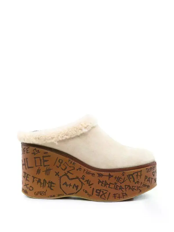 Chloé Maxime Shearling-trim Wedge Mules - Neutrals