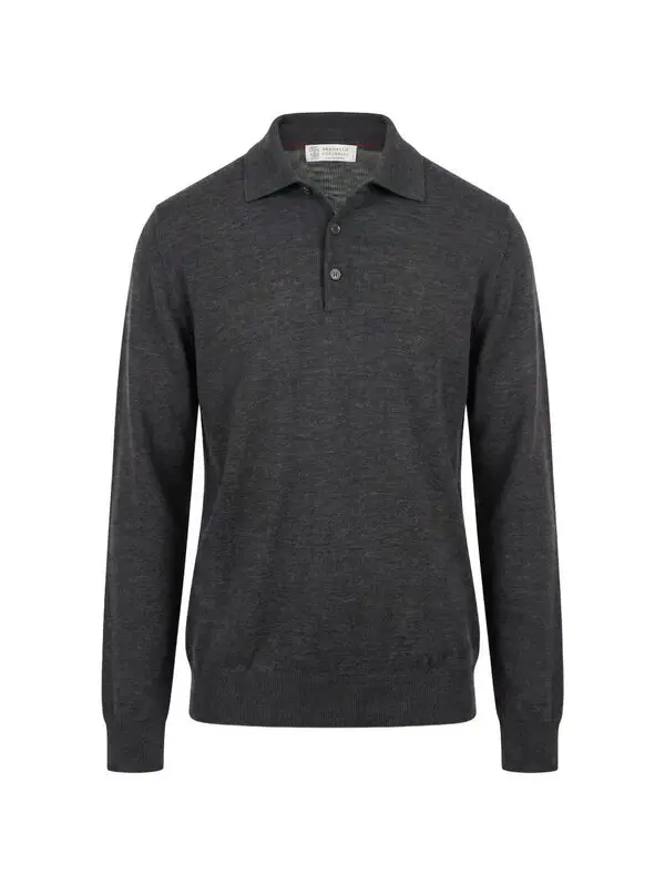 Brunello Cucinelli Fine-knit Polo-collar Sweater - Grey