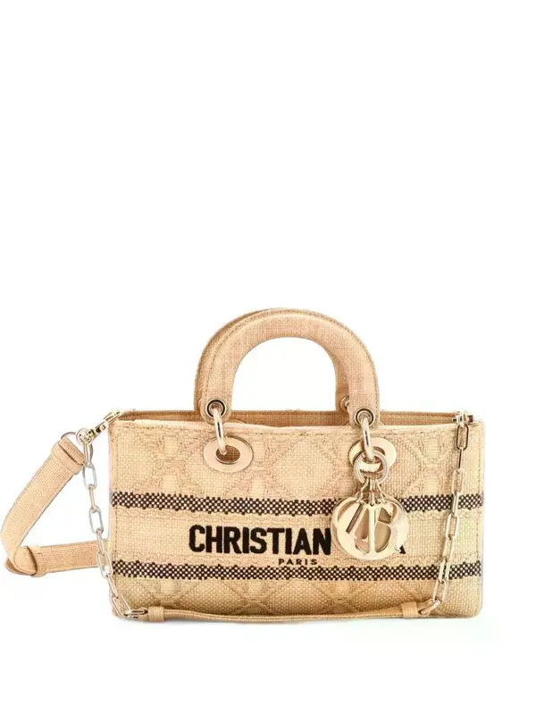 Dior Lady D-joy Bag Cannage Embroidered Raffia Medium Tote Bag