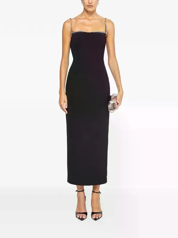 NISSA Crystal-detail Fitted Midi Dress - Black