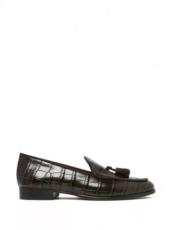 POLLINI Outline Belgian Crocodile-effect Tassel Loafers - Brown