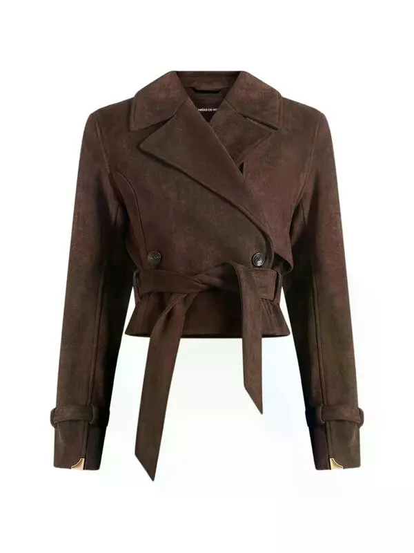 Manière De Voir Manière De Sain Poppy Cropped Suede Belted Biker Jacket - Brown