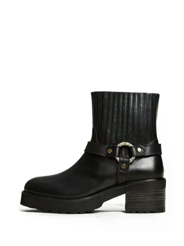 TWINSET Leather Short Biker Boots With Ring