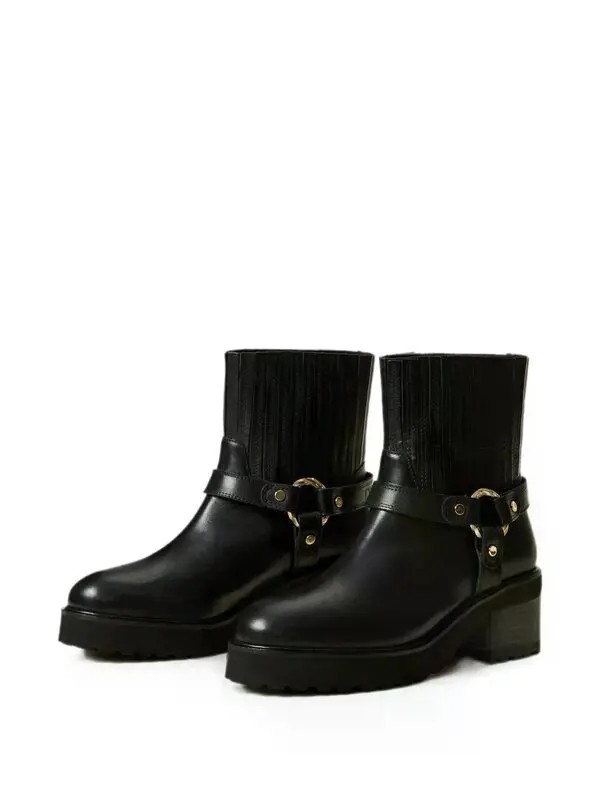 TWINSET Leather Short Biker Boots With Ring