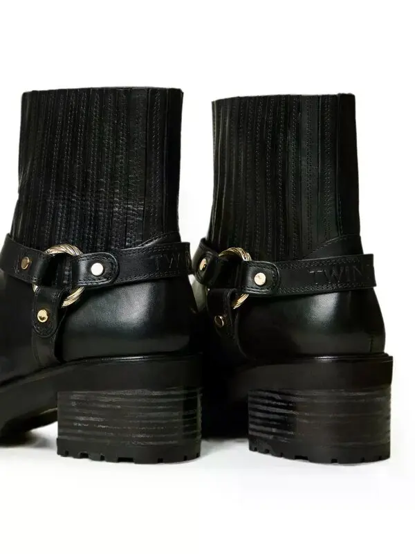 TWINSET Leather Short Biker Boots With Ring