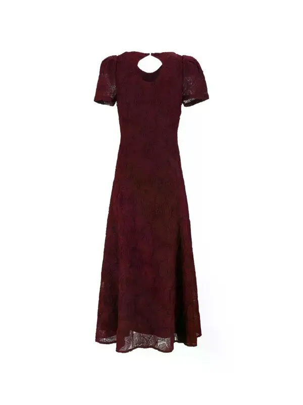 ROTATE BY BIRGER CHRISTENSEN Flower Mesh Flared Dress Bordeaux