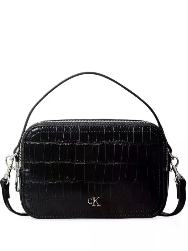 Calvin Klein Monogram Croc-effect Shoulder Bag - Black
