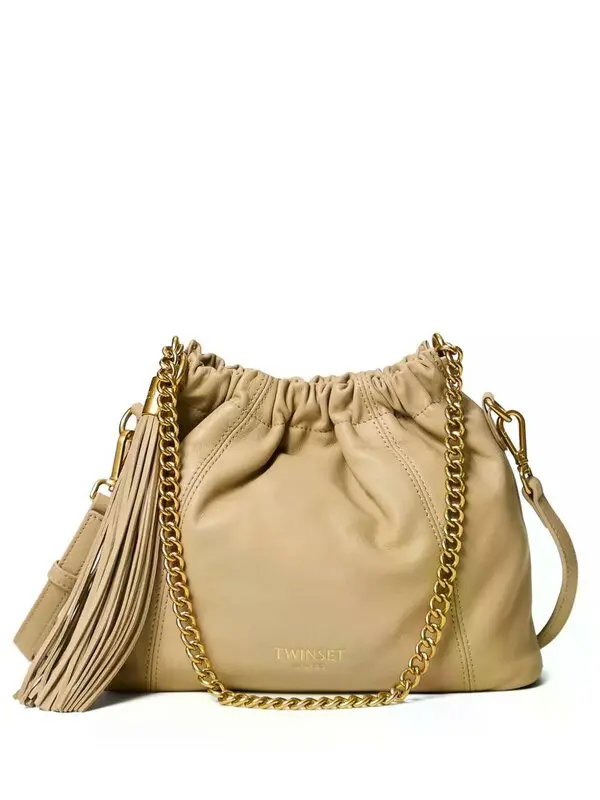 TWINSET Leather Shoulder Bag With Ruching - Neutrals