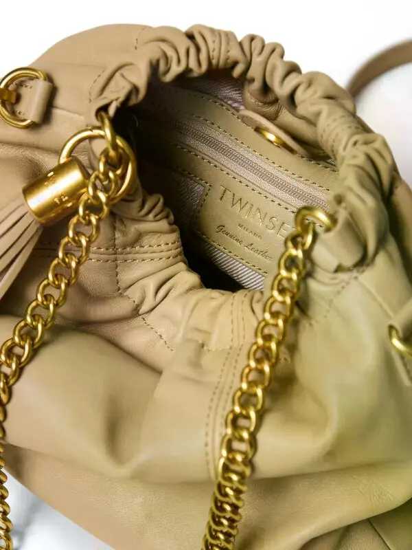 TWINSET Leather Shoulder Bag With Ruching And Chain Strap - Neutrals