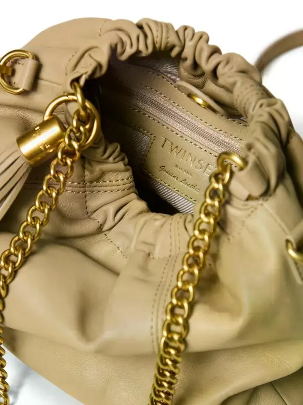 TWINSET Leather Shoulder Bag With Ruching And Chain Strap - Neutrals