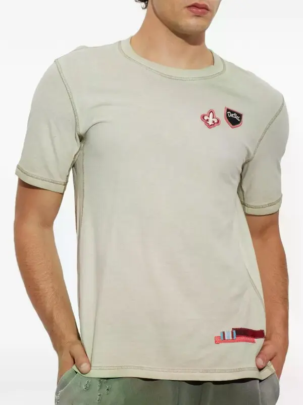 DIESEL® T-shirt With Patches And Microwaffle Sides - Grey