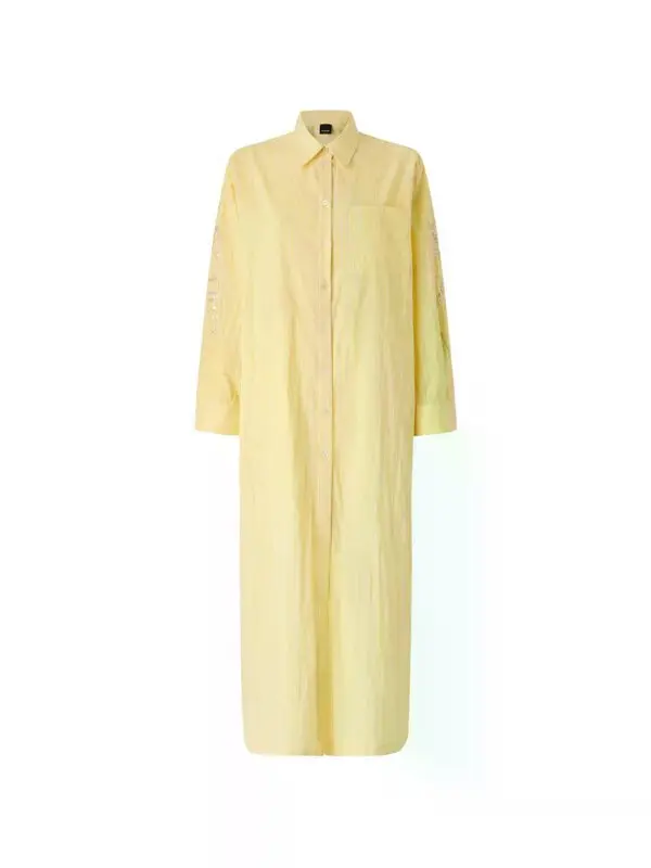 Pinko Long Striped Chemisier Dress With Floral Embroidery - Yellow