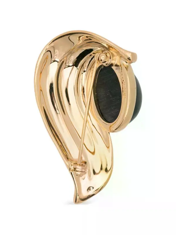 FERRAGAMO Cabochon Embellished Sculpted Brooch - Gold