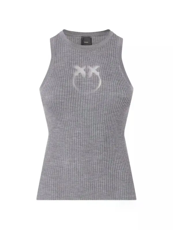 Pinko Ribbed Top With Sheer Love Birds Logo - Grey
