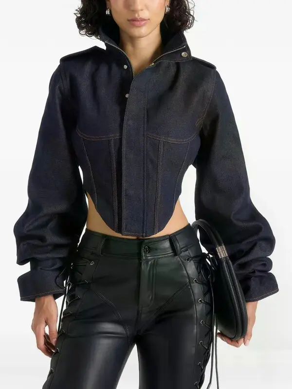 Manière De Voir Solange Denim Tacked Sleeve Corset Jacket