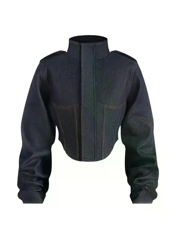 Manière De Voir Solange Denim Tacked Sleeve Corset Jacket - Blue