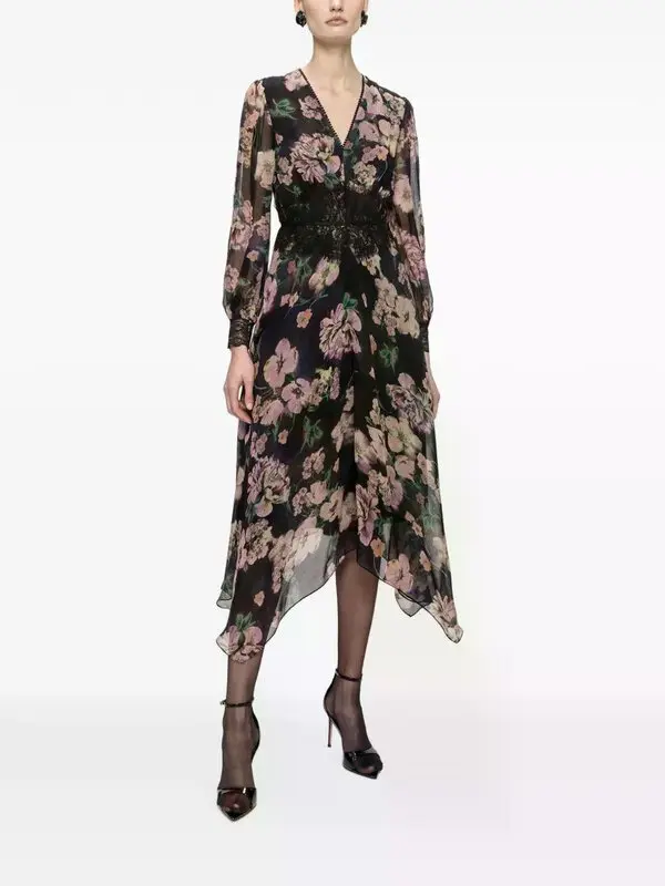 NISSA Lace-insert Chiffon Midi Dress