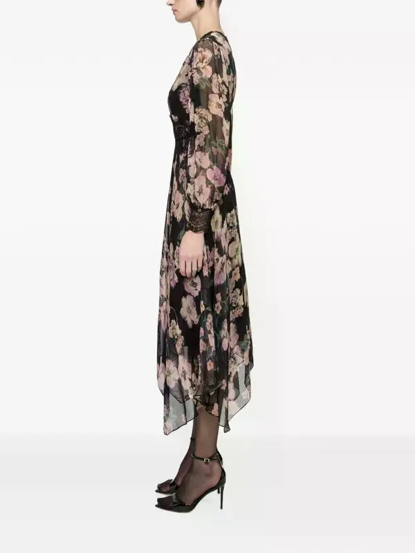 NISSA Lace-insert Chiffon Midi Dress