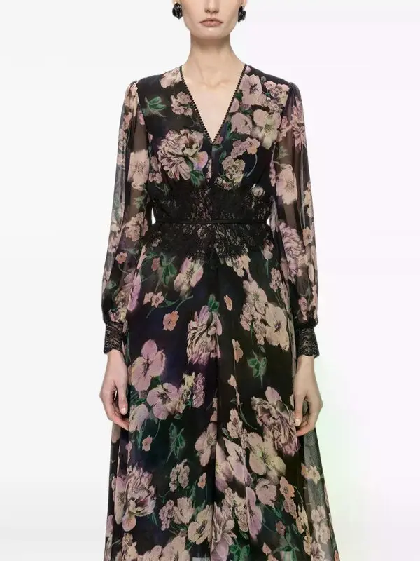 NISSA Lace-insert Chiffon Midi Dress