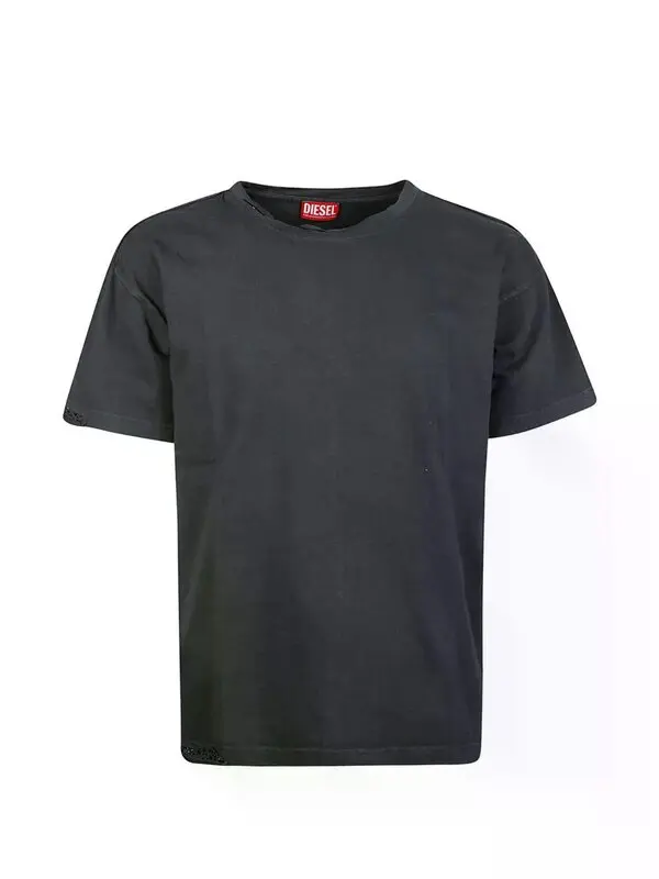 DIESEL® T-shirt With Frayed Edges And Crystal Details - Black