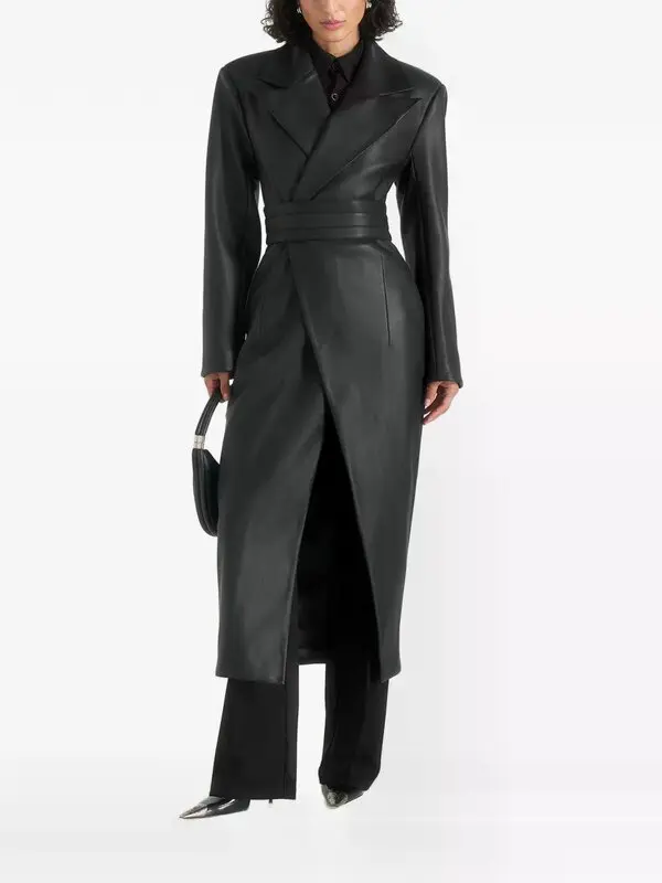 Manière De Voir Esma Leather Asymmetric Coat With Cinch Belt - Black