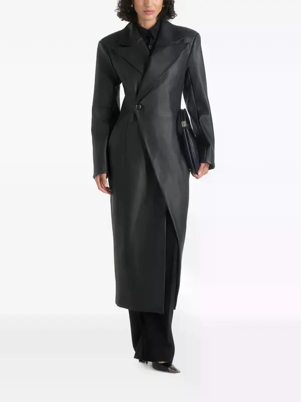 Manière De Voir Esma Leather Asymmetric Coat With Cinch Belt