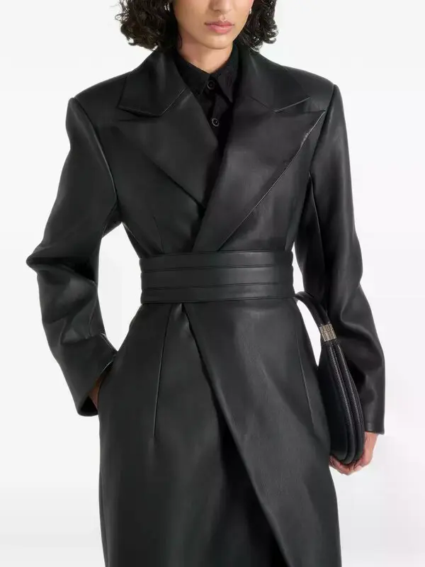 Manière De Voir Esma Leather Asymmetric Coat With Cinch Belt