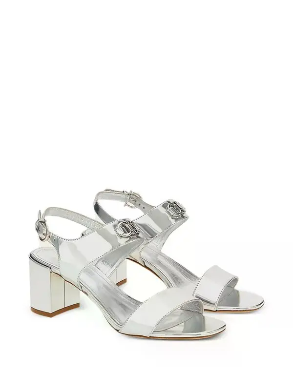 FERRAGAMO Gancini Metallic Leather Sandals - Silver
